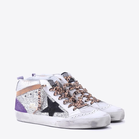 Golden Goose | Shoes | Authentic Silver Sequin Cheetah Lace Mid Star ...